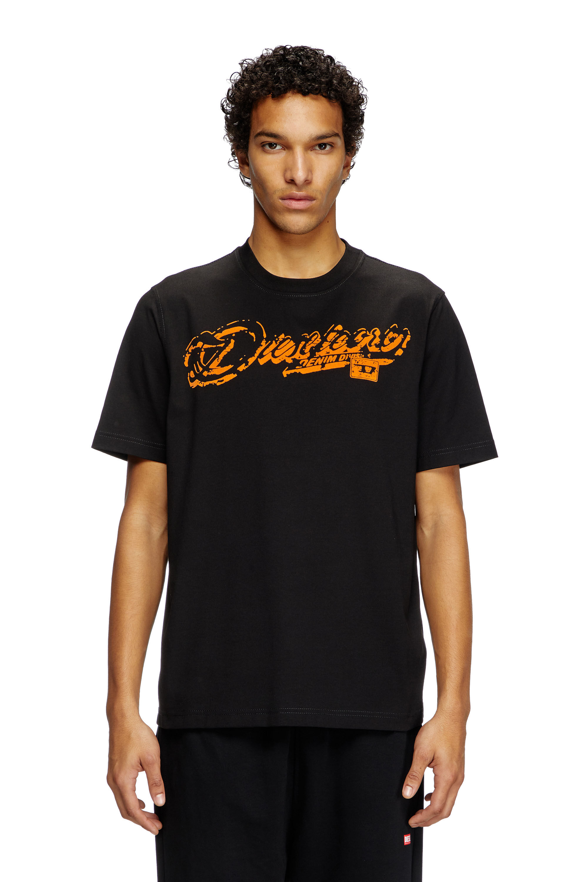 Men's T-shirt with distressed flocked logo | Black | Diesel Men's T-shirt with distressed flocked logo | Black | Diesel