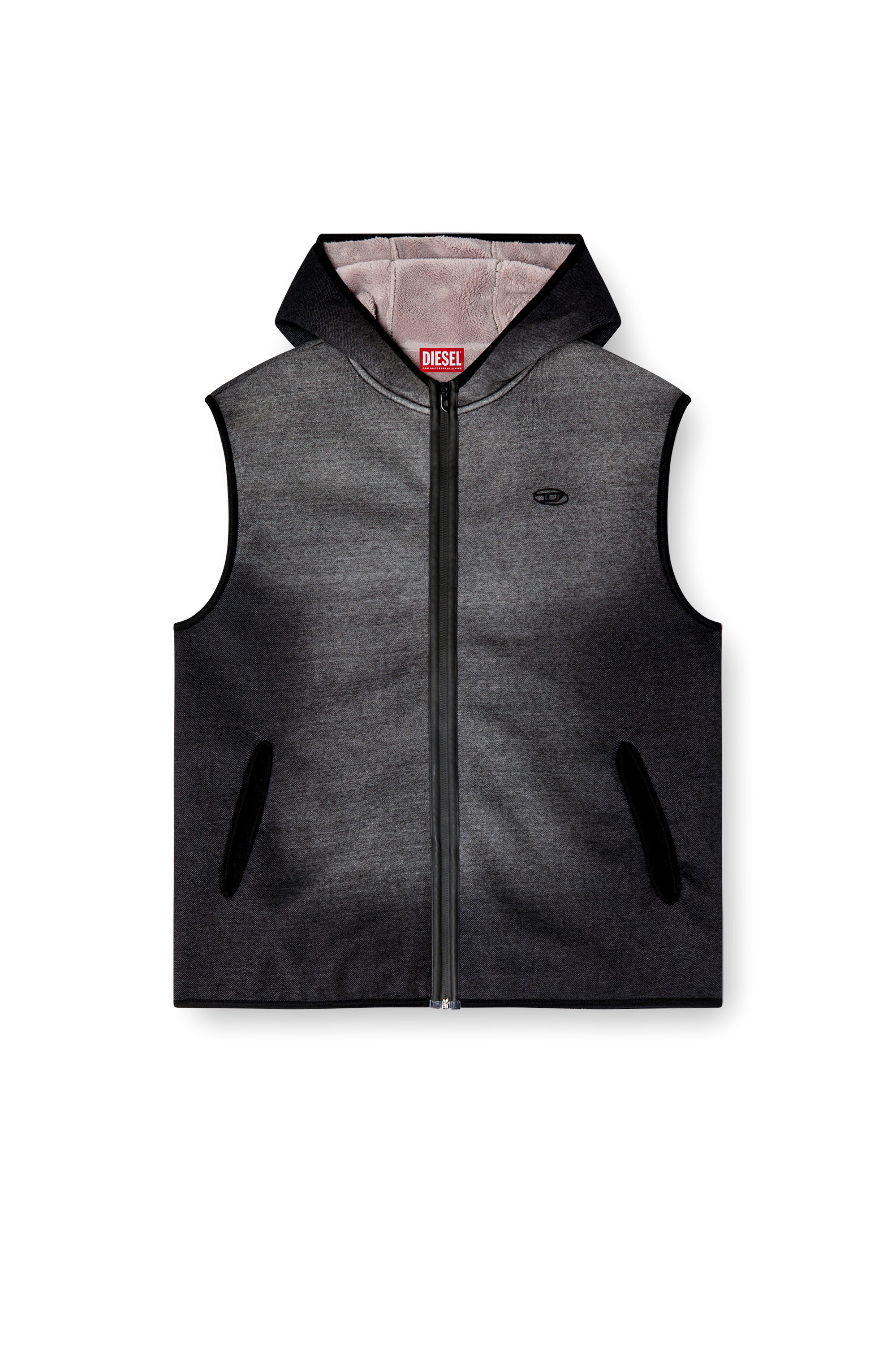 Women's Hooded vest in denim-effect jacquard | Black | Diesel Women's Hooded vest in denim-effect jacquard | Black | Diesel
